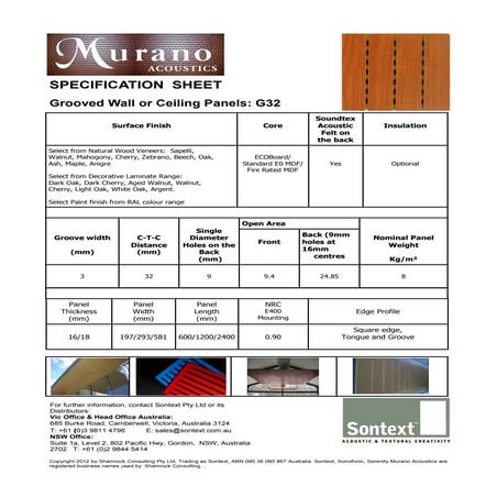 Murano Wood Panel: Grooved 32mm Centres | PDF
