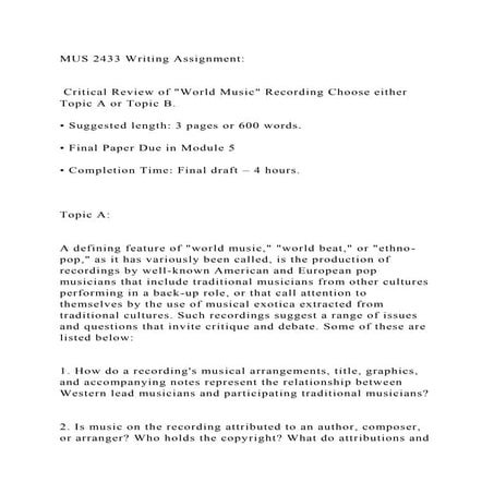 MUS 2433 Writing Assignment Critical Review of World Music .docx