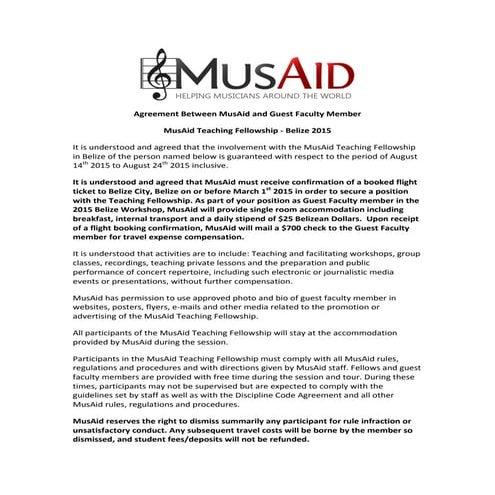 MusAid guest faculty agreement - Belize 2015 | PDF | World ...