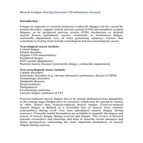 Muscular fatigue during exercise | DOCX | Brain and Nervous System ...