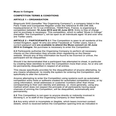 Muse in Cologne - Terms and Conditions | PDF