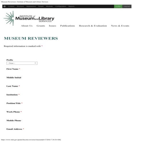 Museum reviewers institute of museum and library services web form | PDF