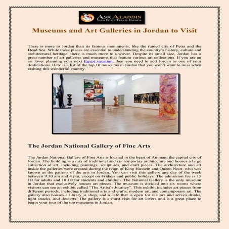 Museums and Art Galleries in Jordan to Visit | PDF