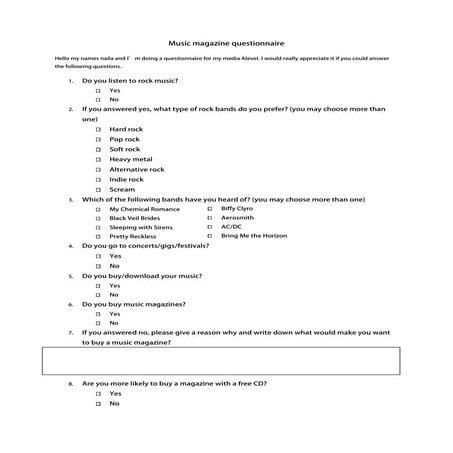 Music questionnaire | PDF | Soft Rock | Rock Music