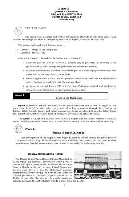 Music 10 lesson #1 philippine operas and musical plays | PPT