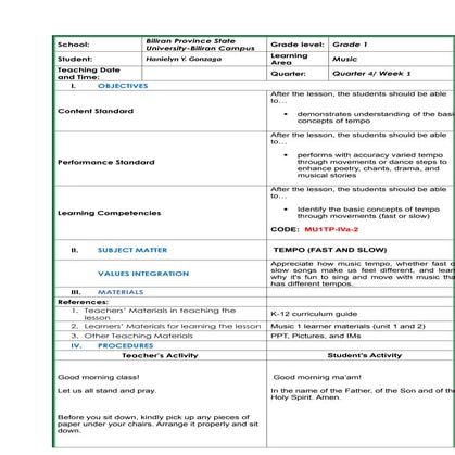 Music detailed lesson plan | DOCX