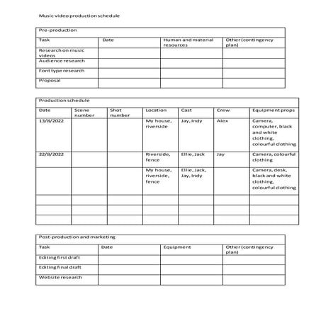 Music video production schedule | PDF