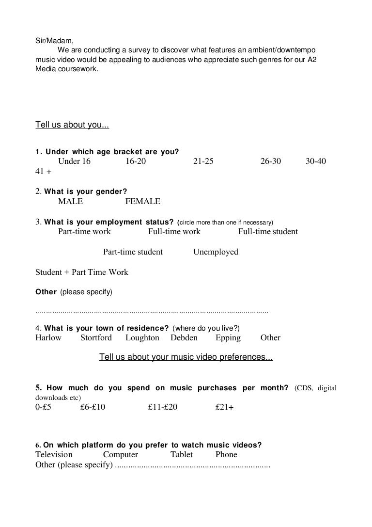 Music Video Questionnaire