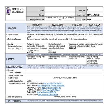 MAPEH 7 Music Daily Lesson Log Week 1-2.docx