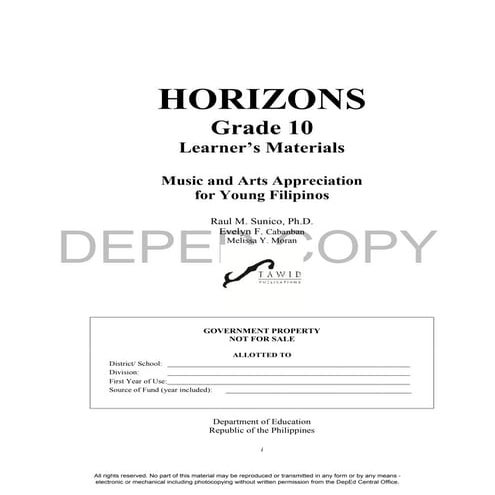MUSIC and ARTS Gr. 10 Learner's Module Quarter 1 to 4 complete | PDF