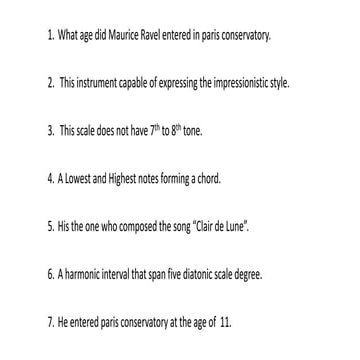MUSIC 10 TEST QUESTIONS.pptx ABOUT IMPRESSIONISM | PPT