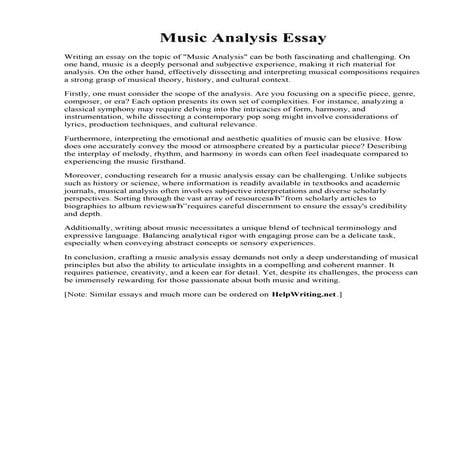 Music Analysis Essay. Music Song Analysis - A-Level Music - Marked by ...