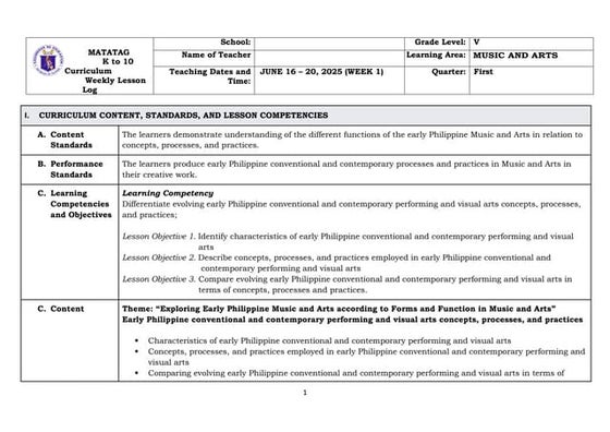 Q2_LE_Music and Arts 7_Lesson 1_Week 1. lesson exemplar | PDF