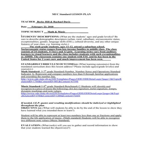 Music and math lesson plan | DOCX