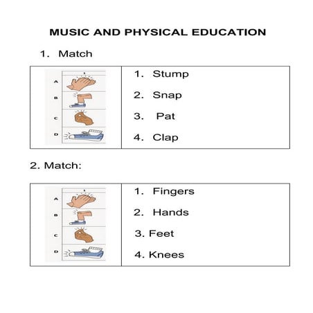 Music and Physical education - worksheet (CLIL) | PDF