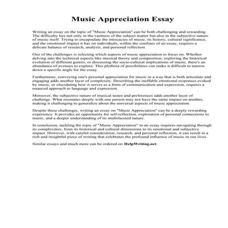 Music Appreciation Essay. Folsom Cordova Adult School | PDF