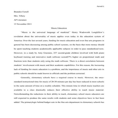 Music Education Research Paper | DOCX