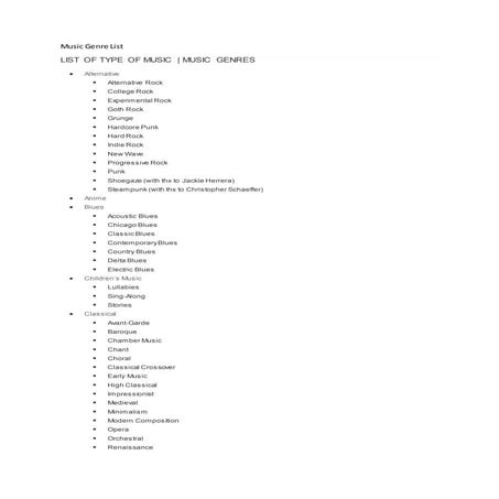 Music Genres List | DOCX