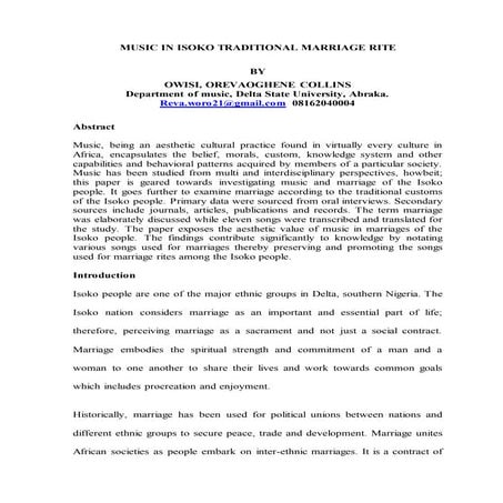 Music in isoko traditional marriage rite. | DOCX