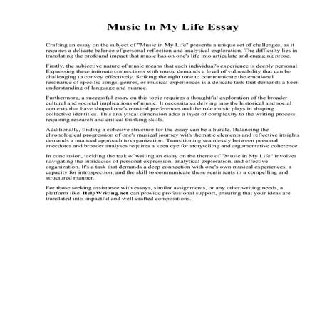 Music In My Life Essay. McKendree University | PDF