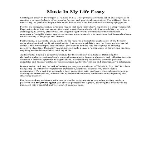 Music In My Life Essay. Narrative Essay: Music in my life essay | PDF