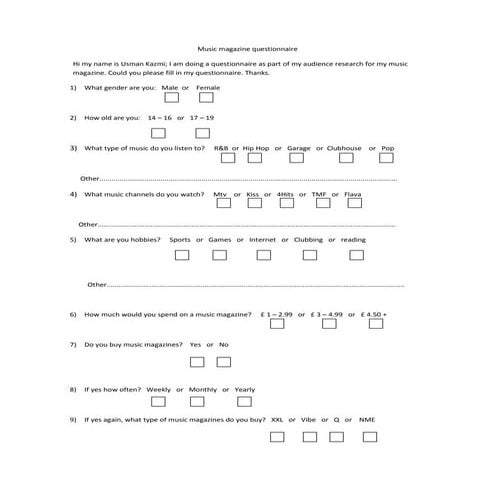 Music Magazine Questionnaire | PDF