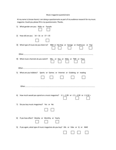 Rap Magazine Questionnaire | DOCX