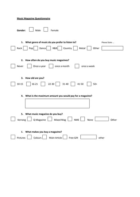 Music magazine questionnaire | DOCX