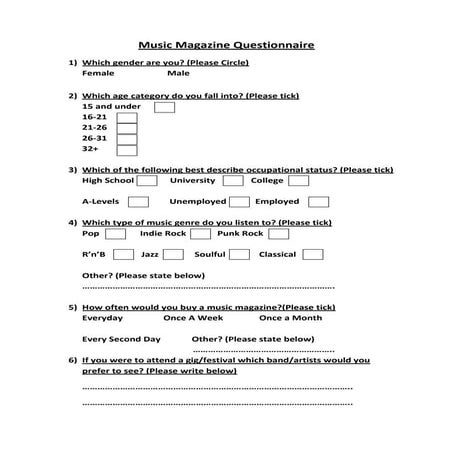 Pop magazine questionnaire