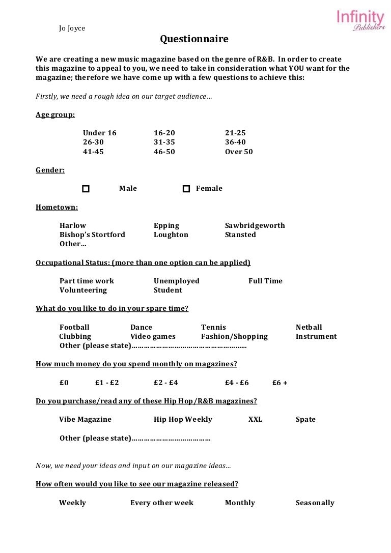 Music magazine questionnaire