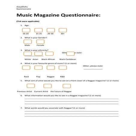 Music magazine questionnaire | DOCX
