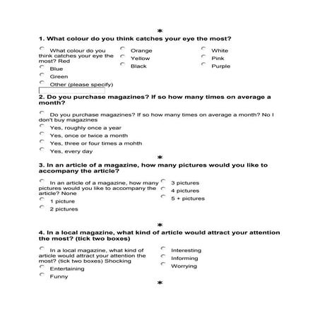 New magazine questionnaire | DOC