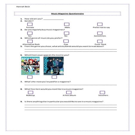 Music magazine questionnaire | DOCX