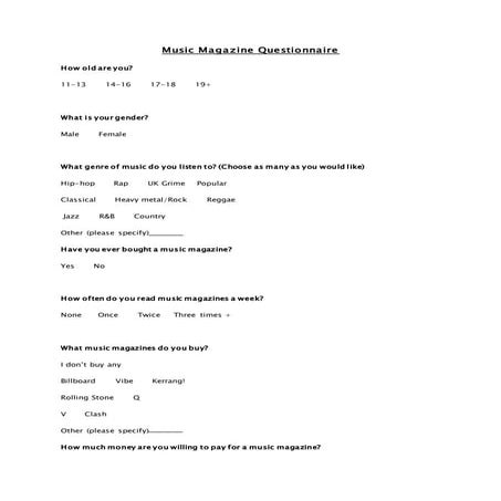 Music magazine questionnaire. | DOCX
