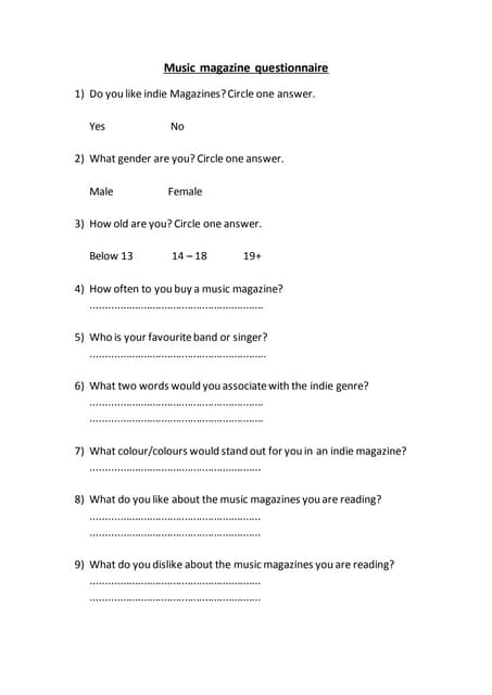 Questionnaire for music magazine | DOCX