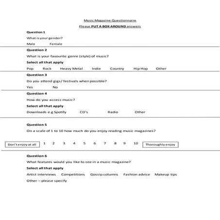 Music magazine questionnaire | PDF