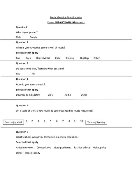 Questionnaire | DOCX | Music | Entertainment