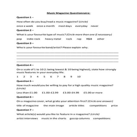 Music magazine questionnaire | DOCX