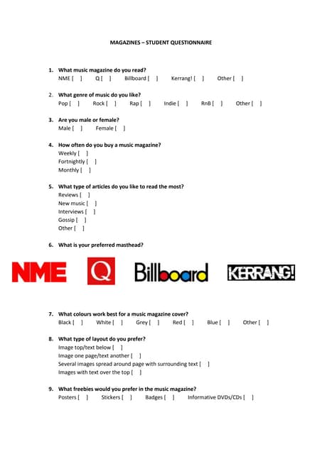 Music magazine questionnaire | DOCX