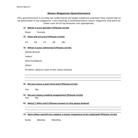 Music questionnaire | PPT