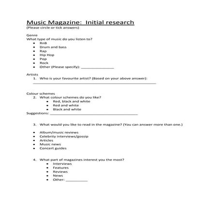 Music magazine questionnaire | DOCX
