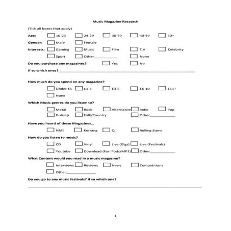 Music magazine research (questionaire) | DOCX