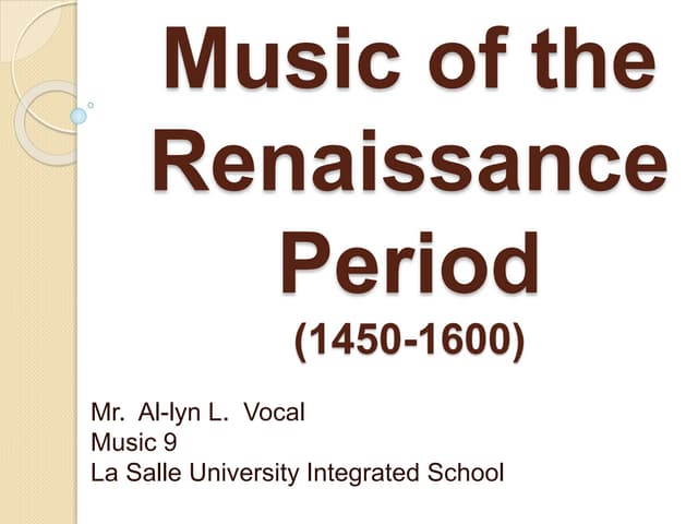 MAPEH 9 ARTS OF RENAISSANCE AND BAROQUE PERIOD | PPTX