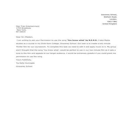 Music permission letter1 | DOCX | Music | Entertainment