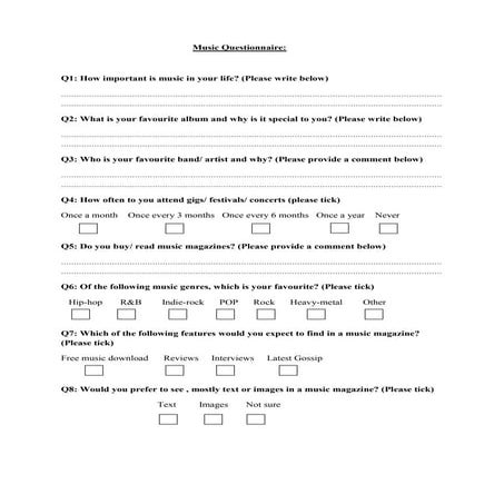 Pop magazine questionnaire | DOCX