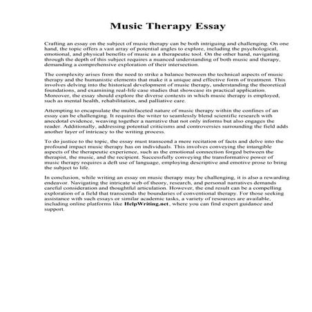 Music Therapy Essay. Trinitas School of Nursing | PDF