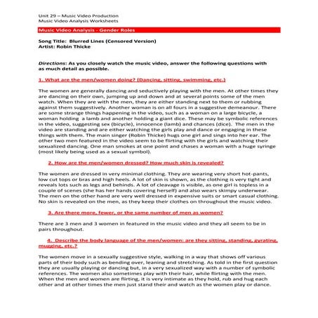 Music video analysis worksheet 1 Emma Upton | DOCX