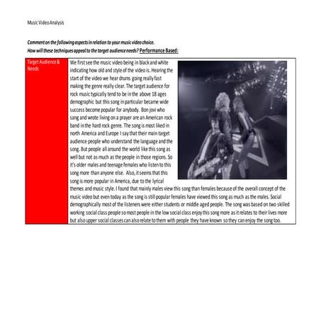 Music video analysis work sheet (performance based) | DOCX