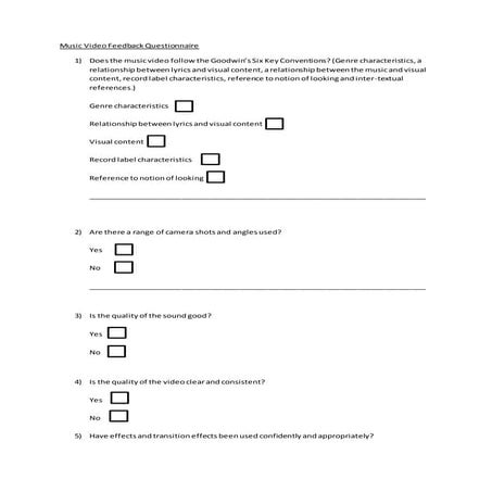 Music video feedback questionnaire | PDF