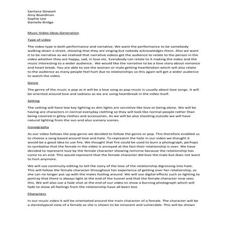 Music video ideas generation report | PDF